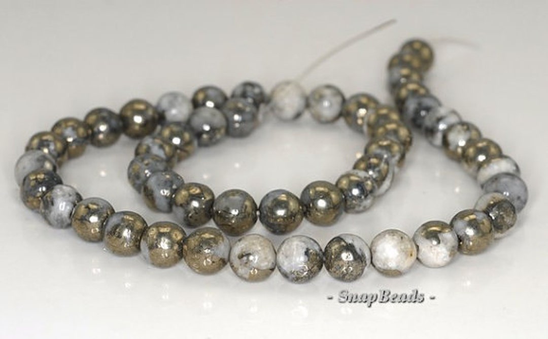 6mm Iron Pyrite Intrusion Gemstone Black White Round 6mm Loose Beads 15 ...