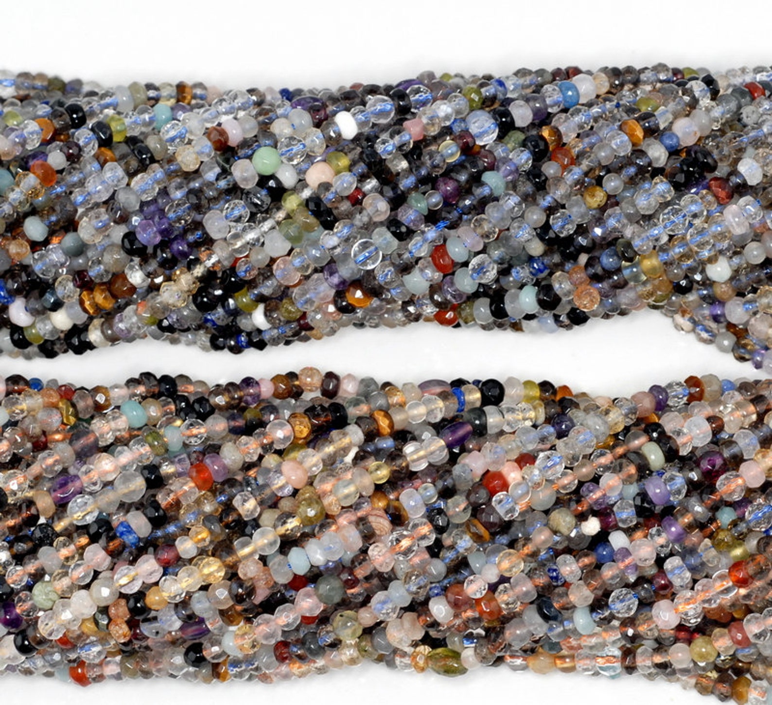 4x2mm Gala Mix Quartz Gemstone Smooth Faceted Rondelle Loose Beads 15.5 ...