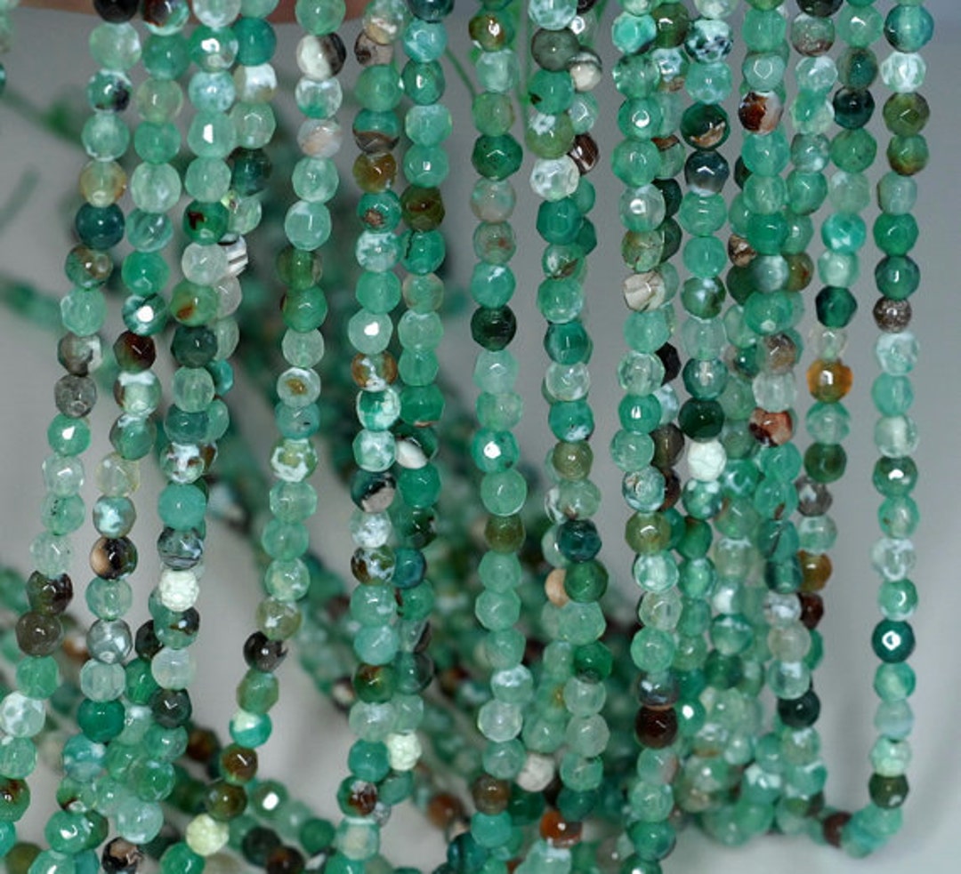 4mm Fire Agate Gemstone Light Green Faceted Round Loose Beads 15 Inch ...