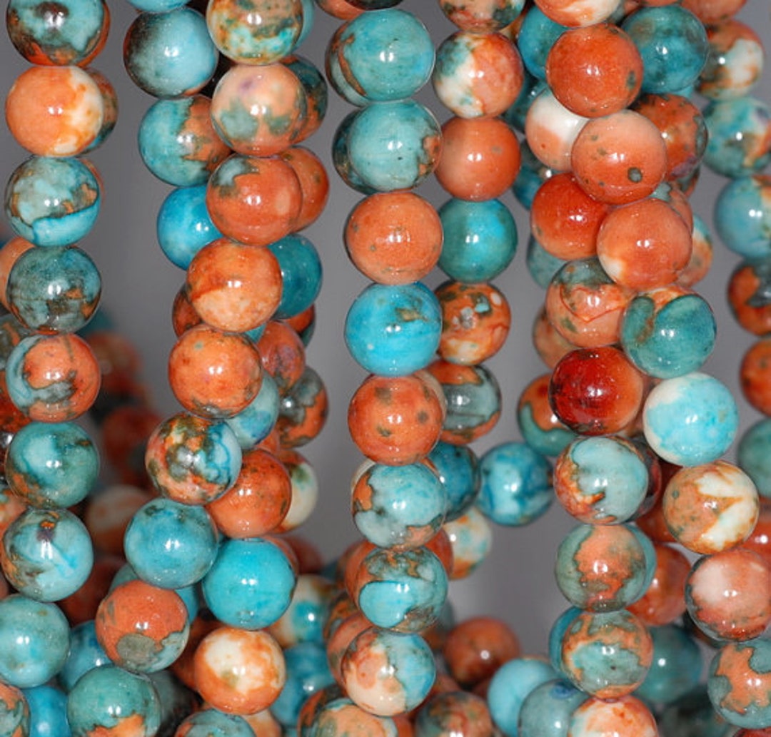 6mm Matrix Turquoise Gemstone Orange Blue Round 6mm Loose Beads 15.5 ...