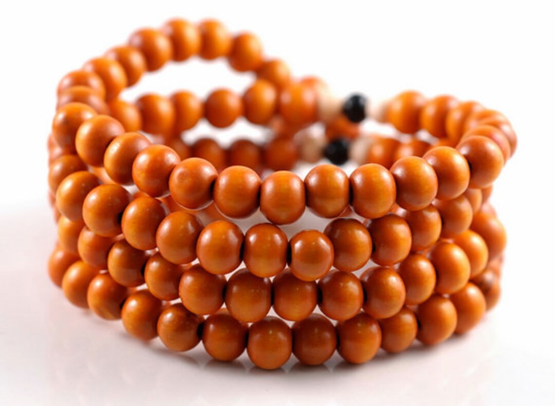 108PCS 8mm Orange Sandalwood Painted Beads Prayer Buddha Mala ...