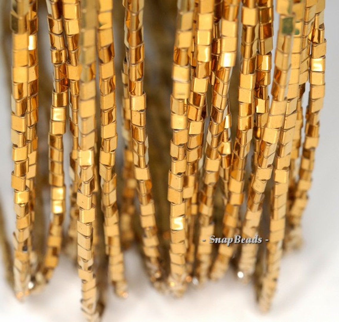 3x3mm Gold Hematite Gemstone Triangle Tube 3x3mm Loose Beads 16 Inch ...