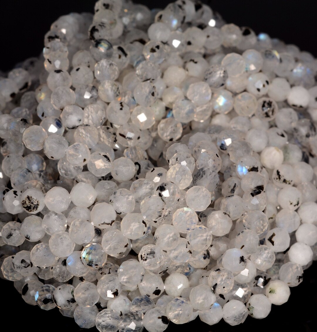 4MM Rainbow Moonstone Gemstone Micro Faceted Round Grade Aaa Beads 15 ...