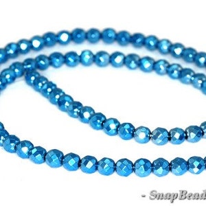 4mm Blue Hematite Gemstone Blue Faceted Round 4mm Loose Beads 16 Inch ...