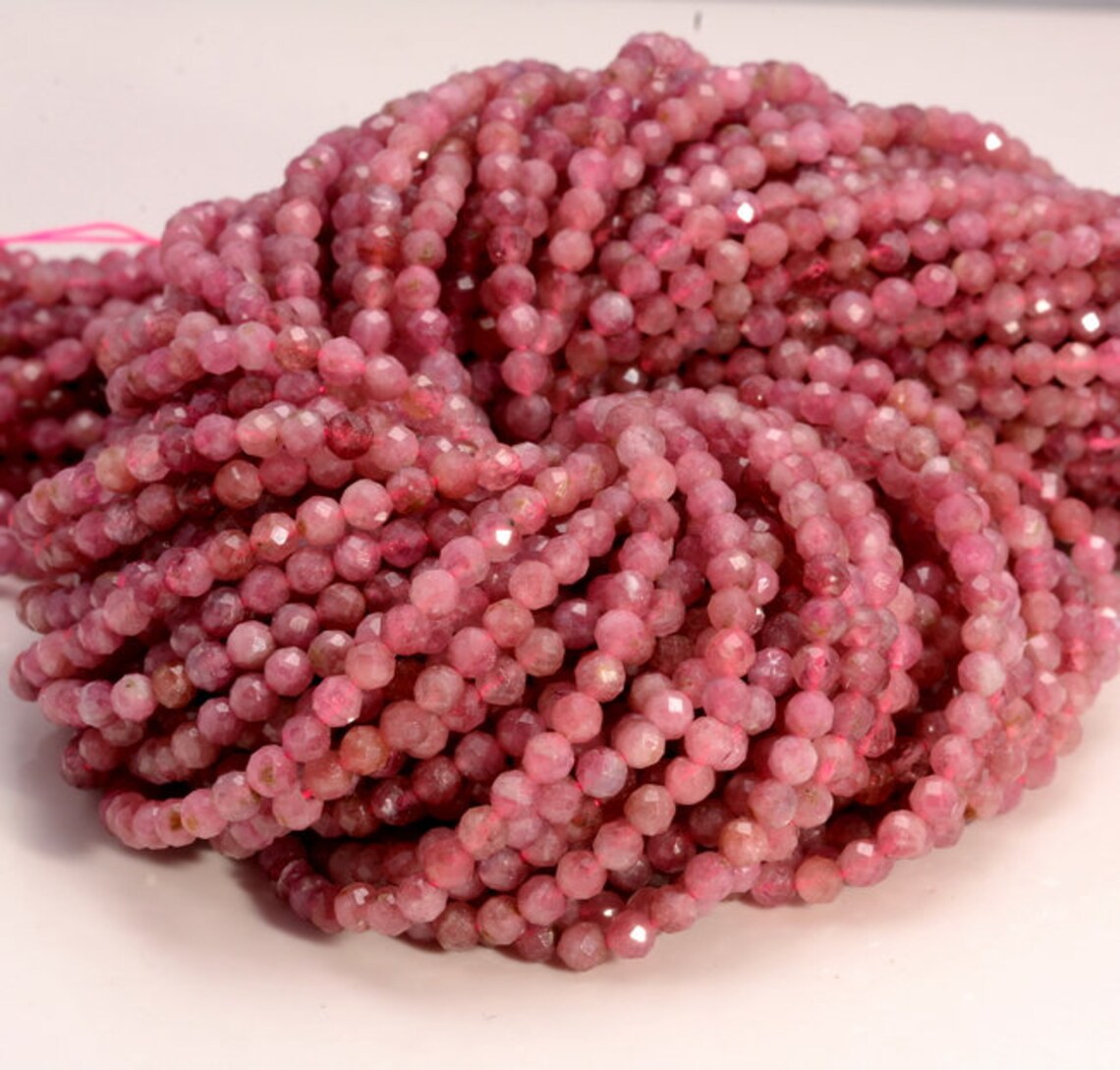2MM Pink Tourmaline Gemstone Rubylite Grade AAA Micro Faceted Round ...