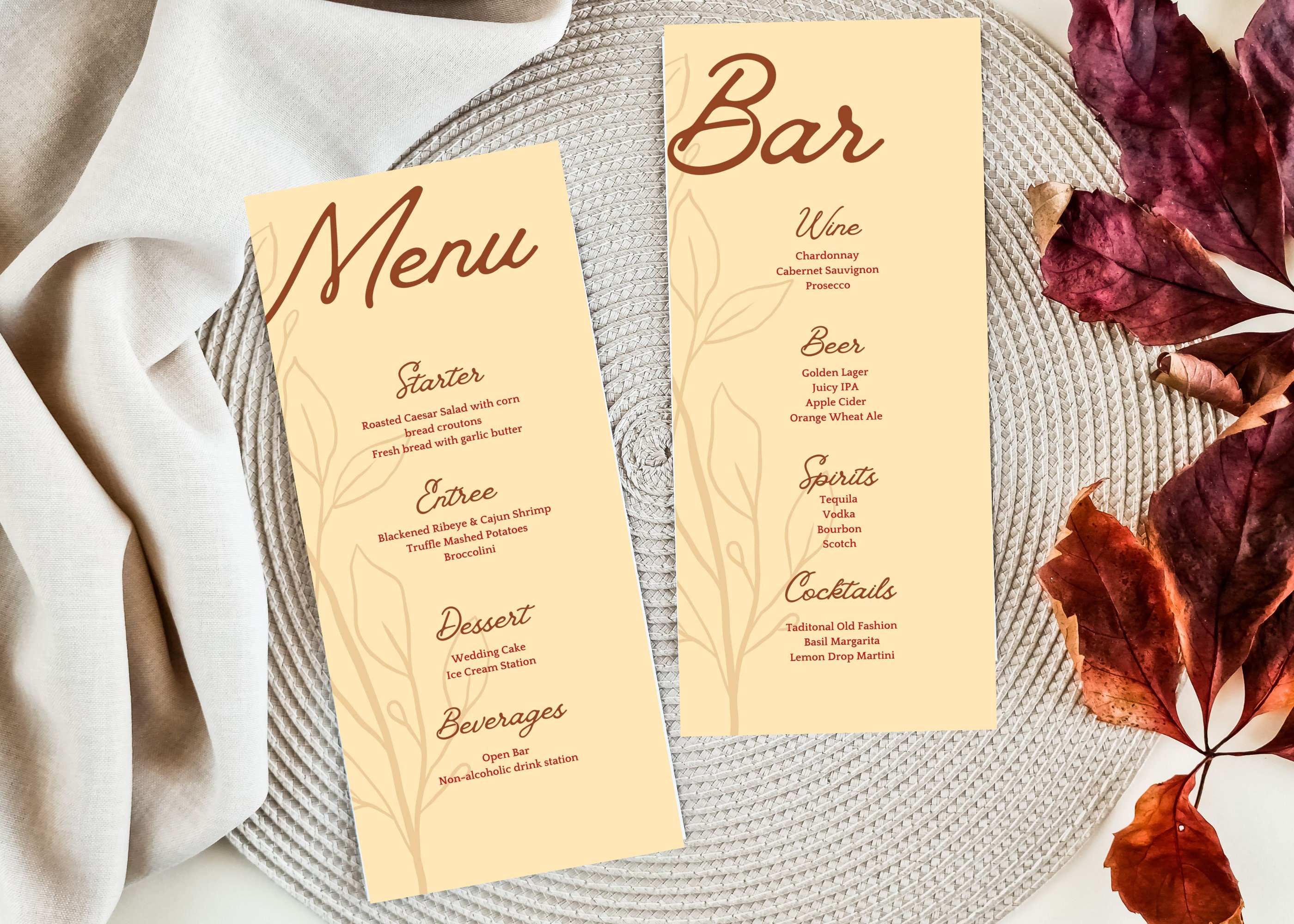 Minimalist Wedding Menu Template Set, Wedding Bar Menu Template, Modern ...
