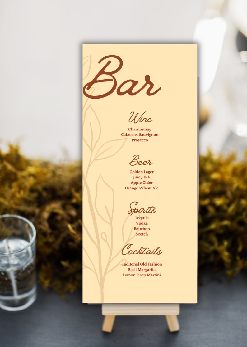 Minimalist Wedding Menu Template Set, Wedding Bar Menu Template, Modern ...