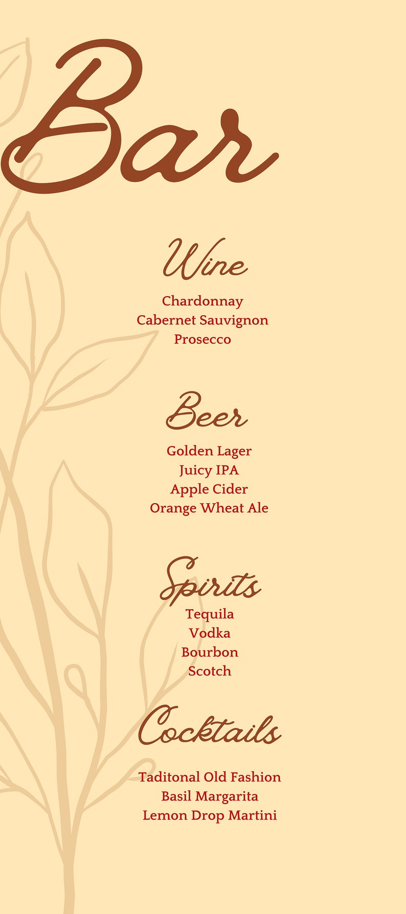 Minimalist Wedding Menu Template Set, Wedding Bar Menu Template, Modern ...