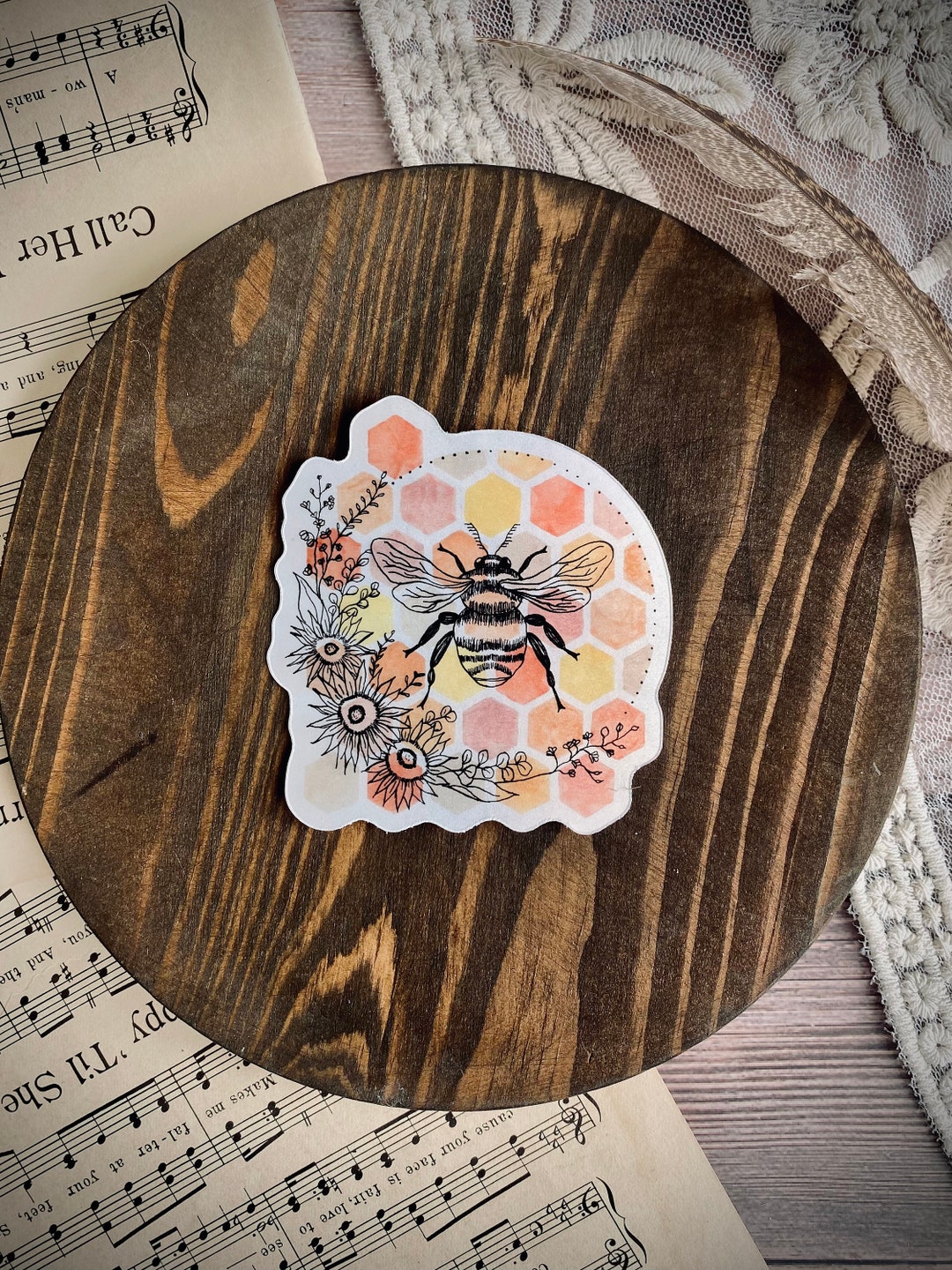 STICKER Bumble Bee Sticker Sunflower Bee Sticker Floral - Etsy