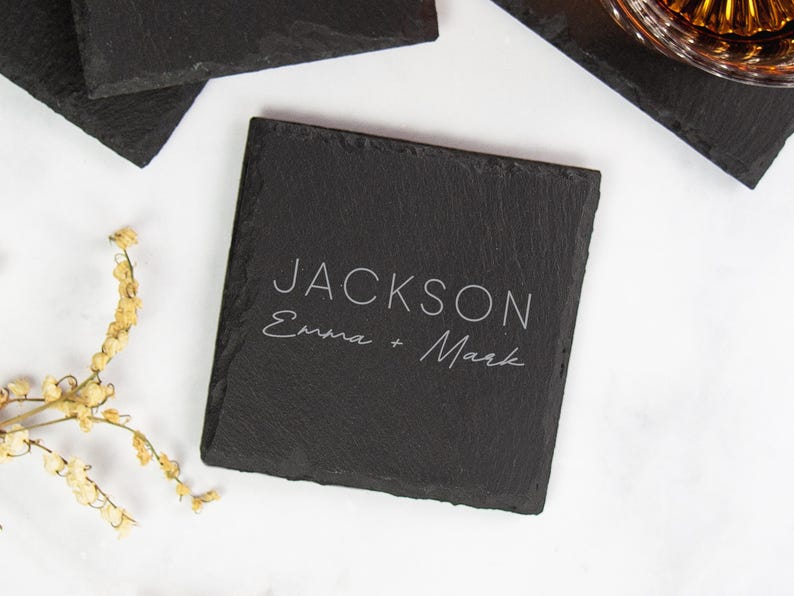 Custom Coasters Set With Holder, Slate Coasters Personalized ...