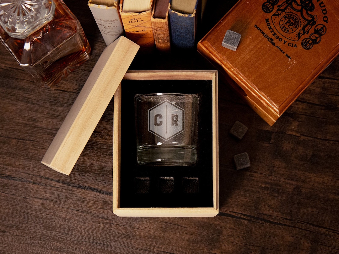 Custom Whiskey Glass Set With Wooden Box, Anniversary Gift for ...