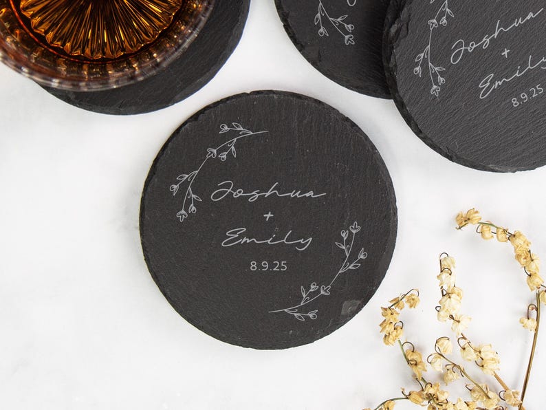 Custom Coasters Set With Holder, Slate Coasters Personalized ...