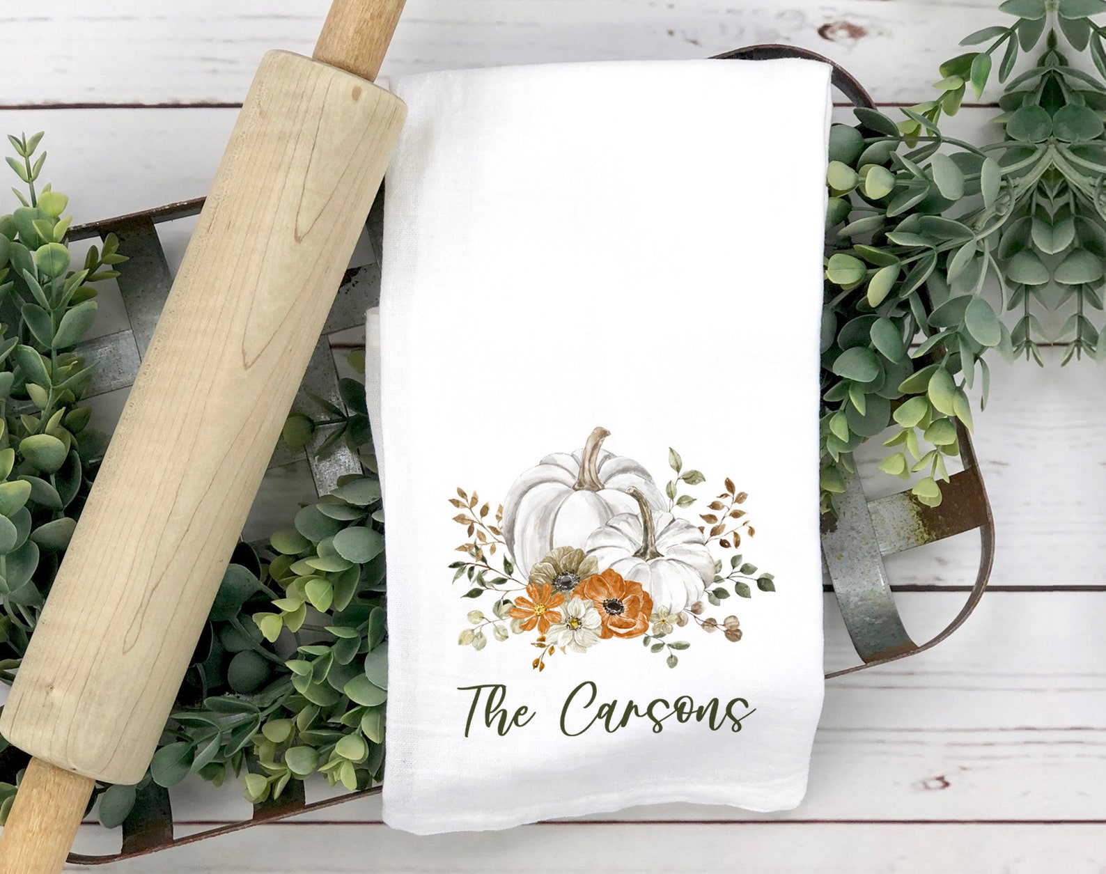 Personalized Fall Tea Towels Kitchen Decor, Thanksgiving Kitchen Towel ...