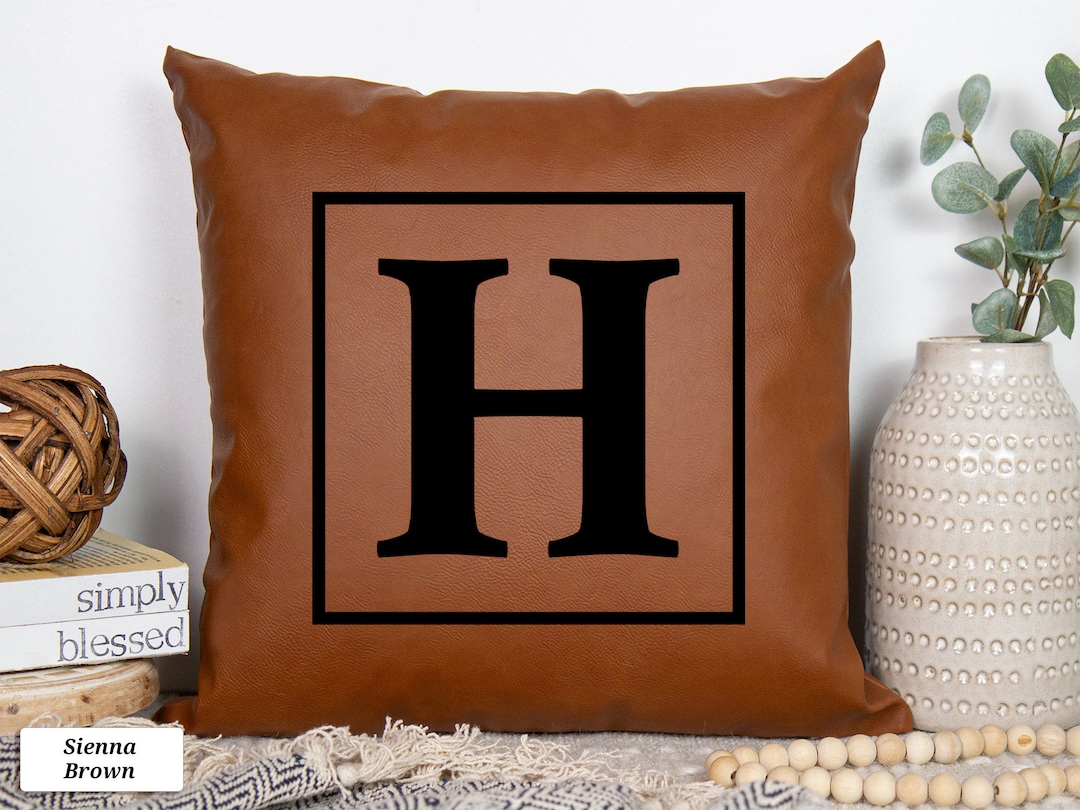 Initial Pillow Cover, Engraved Leather Gift, Monogram Wedding Pillow ...