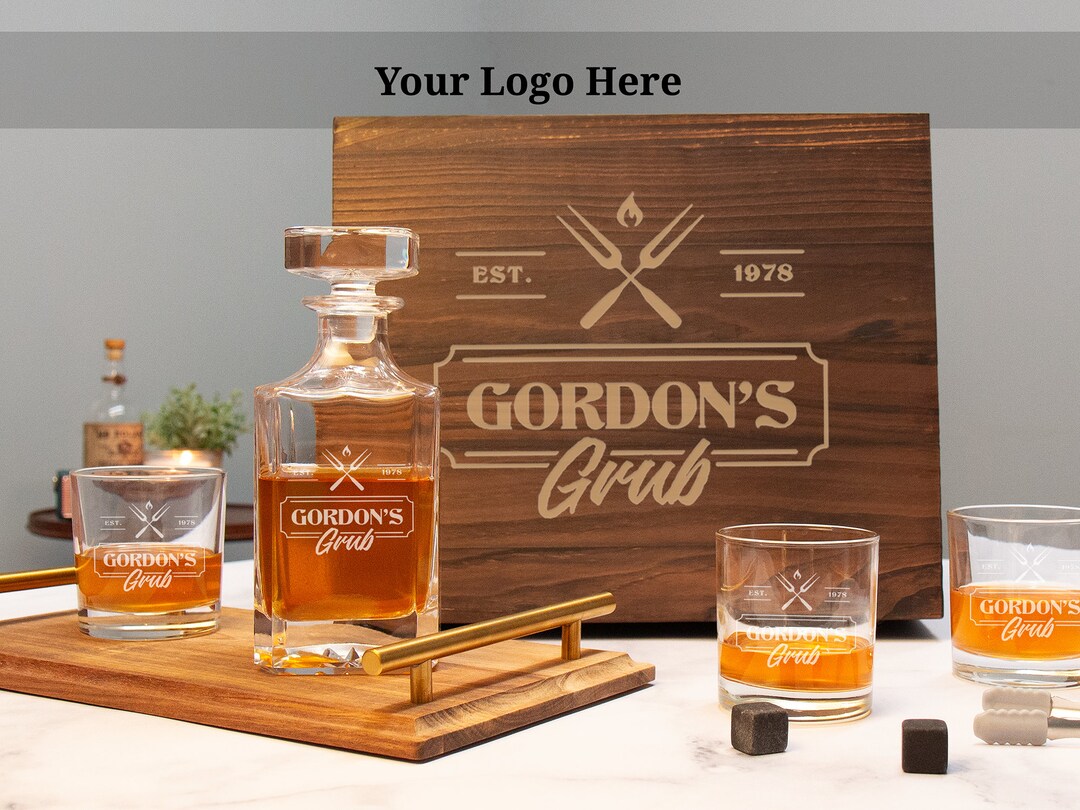 Logo Whiskey Decanter Set, Whiskey Glasses With Logo Whiskey Box Set ...