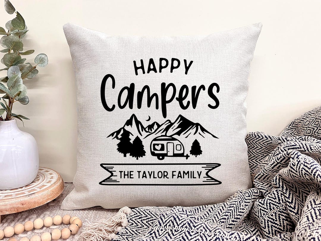 Happy Campers Pillow Personalized, Camper Decor Custom Pillow ...