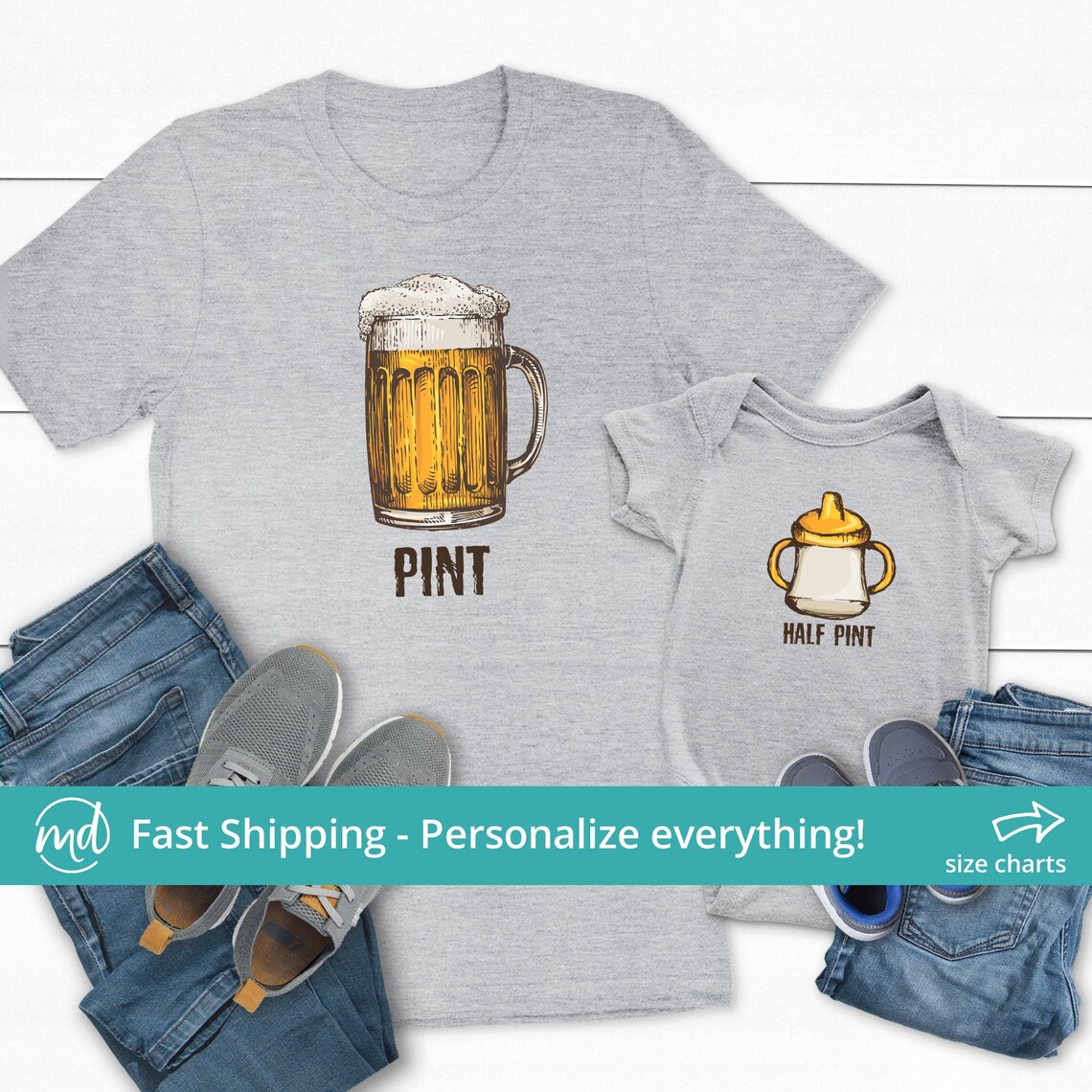 Pint Half Pint Shirt, Father Son Matching Shirts, Drinking Fathers Day ...