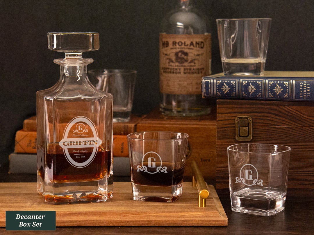 Whiskey Decanter Set With Box, Custom Barware Set Gift, Engraved ...