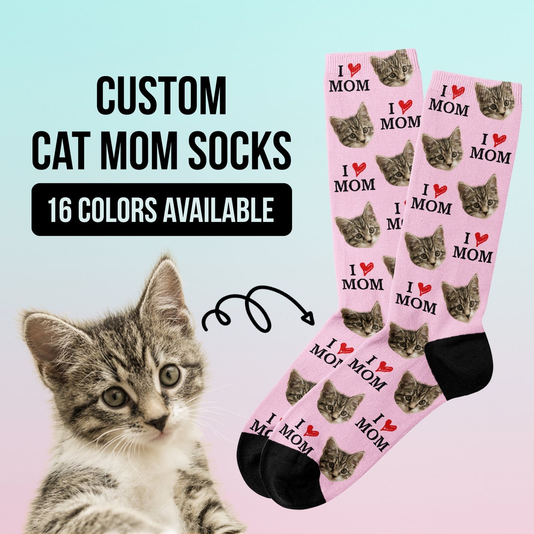 Cat Mom Socks, Cat Mothers Day Gift Personalized, Cat Face Socks ...
