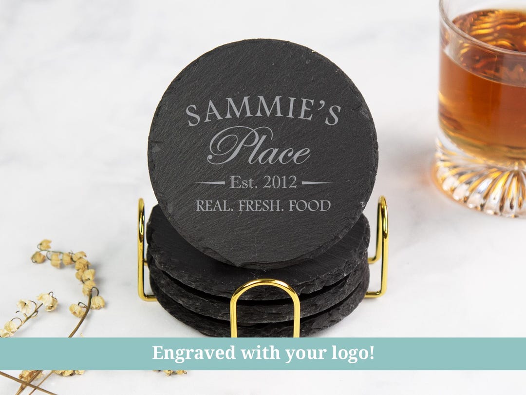 Slate Logo Coasters Engraved, Business Logo Gifts, Drink Coasters ...