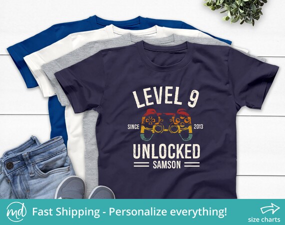 Level 9 Unlocked Birthday Shirt Level 9 Unlocked Awesome | Etsy