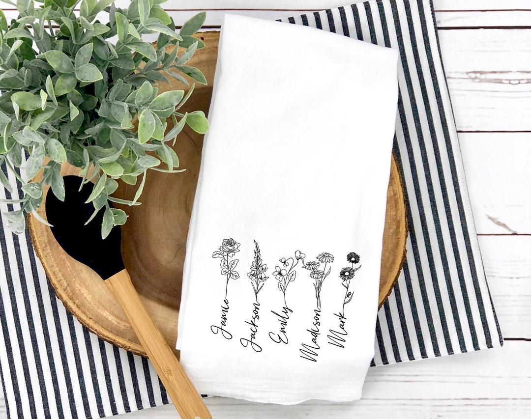 Birth Flower Towel, Mothers Day Tea Towel, Birth Flower Birthday Gift ...