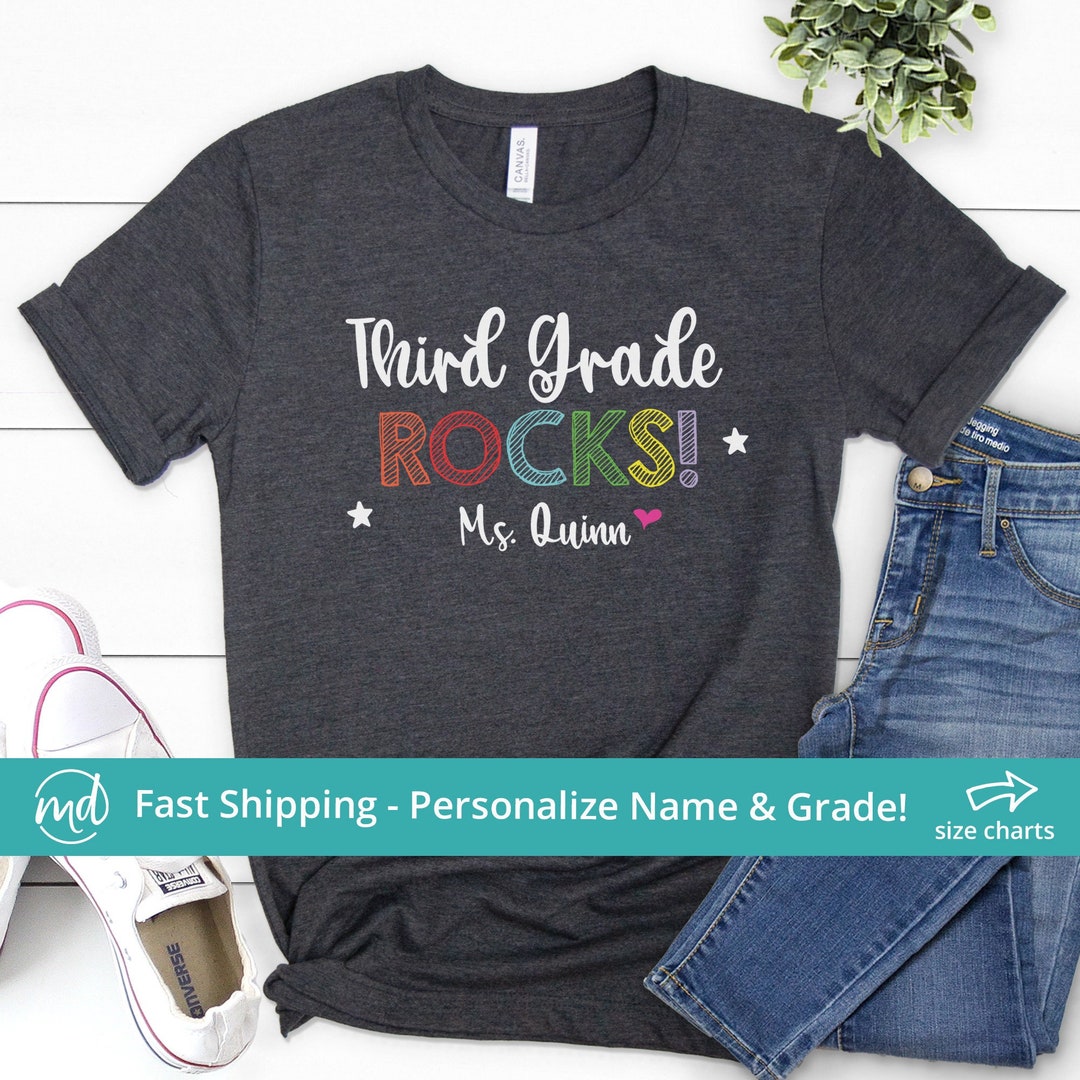 Third Grade Rocks, Personalized 3rd Grade Teacher Shirt, Third Grade Teacher Shirts, 3rd Grade ...