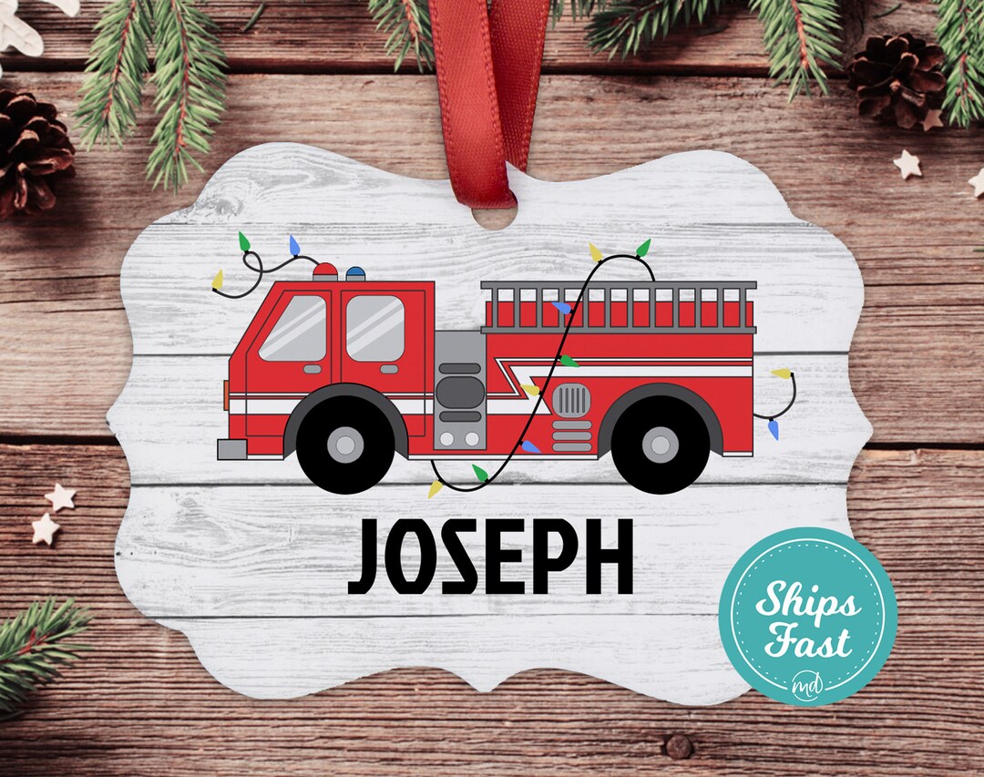 Firetruck Christmas Ornament, Firetruck Ornament, Firefighter Ornament ...