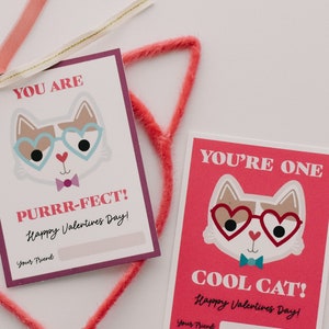 Printable Cat Valentine Tag, Kitty, Kitten, Valentines for Kids, for ...