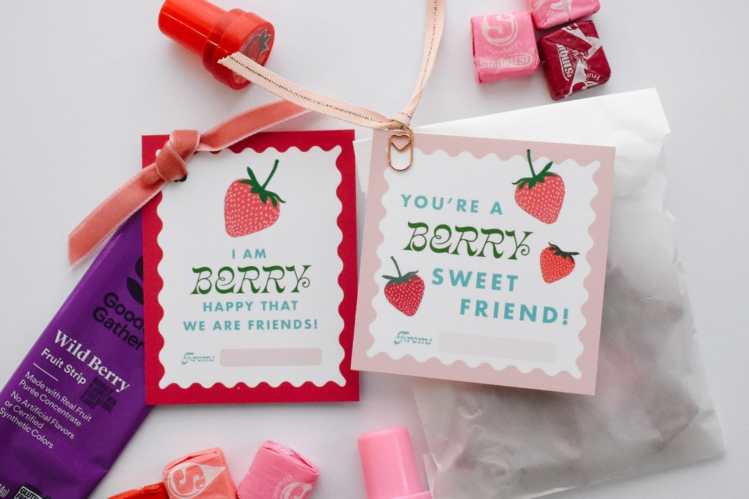 Printable Fruit Snack Valentine Tag, Berry Classroom Valentines for ...