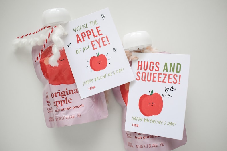 Printable Applesauce Kids Valentine Card/tag, Preschool, Hugs and ...