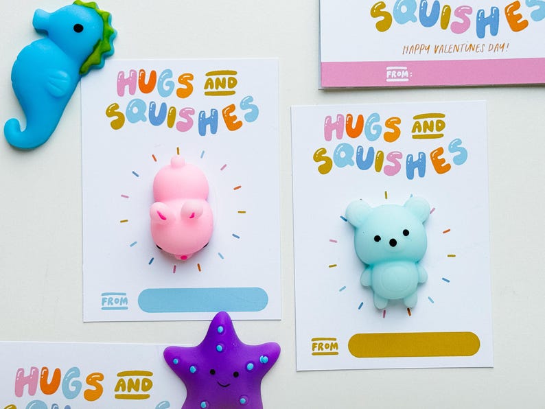 Printable Mochi Squish Toy Valentine Tag, Card, Hugs and Squishes, Non ...