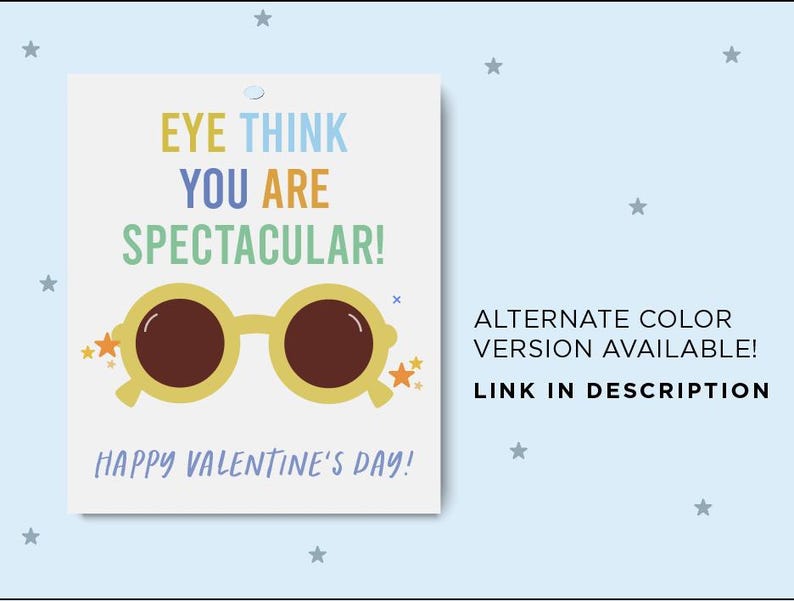 Printable Valentine Kids Heart Sunglasses Card/tag, School, Classroom ...