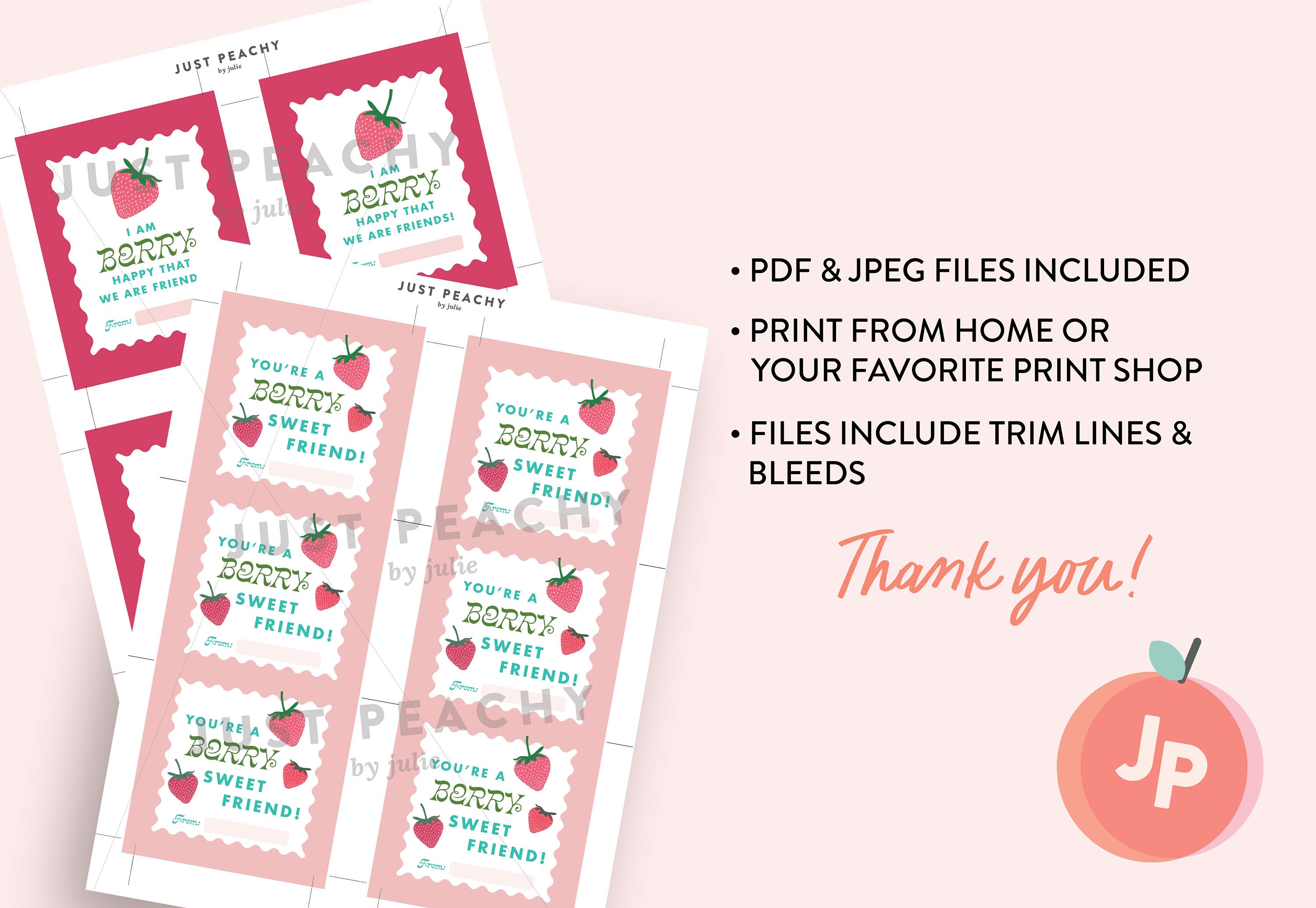 Printable Fruit Snack Valentine Card, Berry Classroom Valentines for ...
