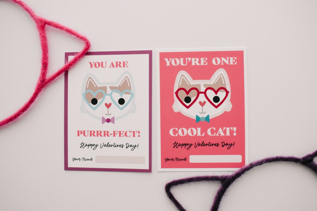 Printable Cat Valentine Tag, Kitty, Kitten, Valentines for Kids, for ...