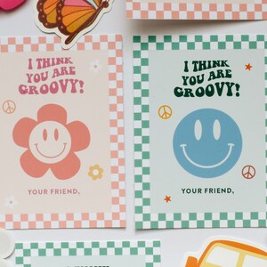 Printable Hippie Groovy Valentine Tag, Retro Smiley Face Valentines for ...