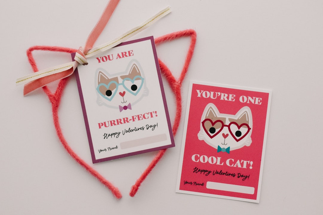Printable Cat Valentine Tag, Kitty, Kitten, Valentines for Kids, for ...