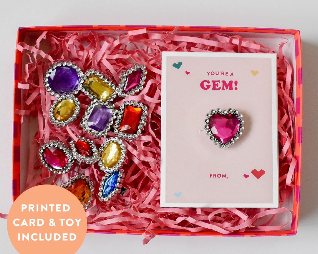 Printed Gem Valentine Cards for Class, Valentines for Girls, School ...