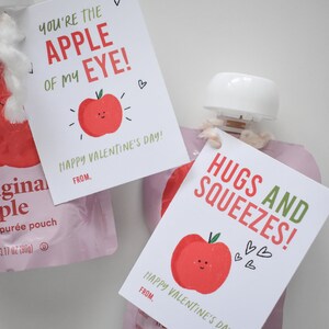Printable Applesauce Pouch Valentine Tag, Hugs and Squeezes, Apple of ...