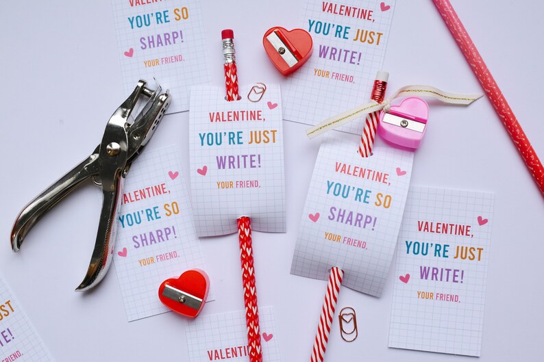 Printable Pencil Valentine Tags, Kids School Classroom Favors (digital ...
