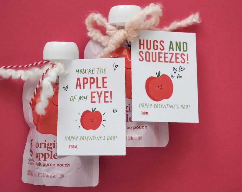 Printable Applesauce Pouch Valentine Tag, Apple of My Eye, Valentines ...