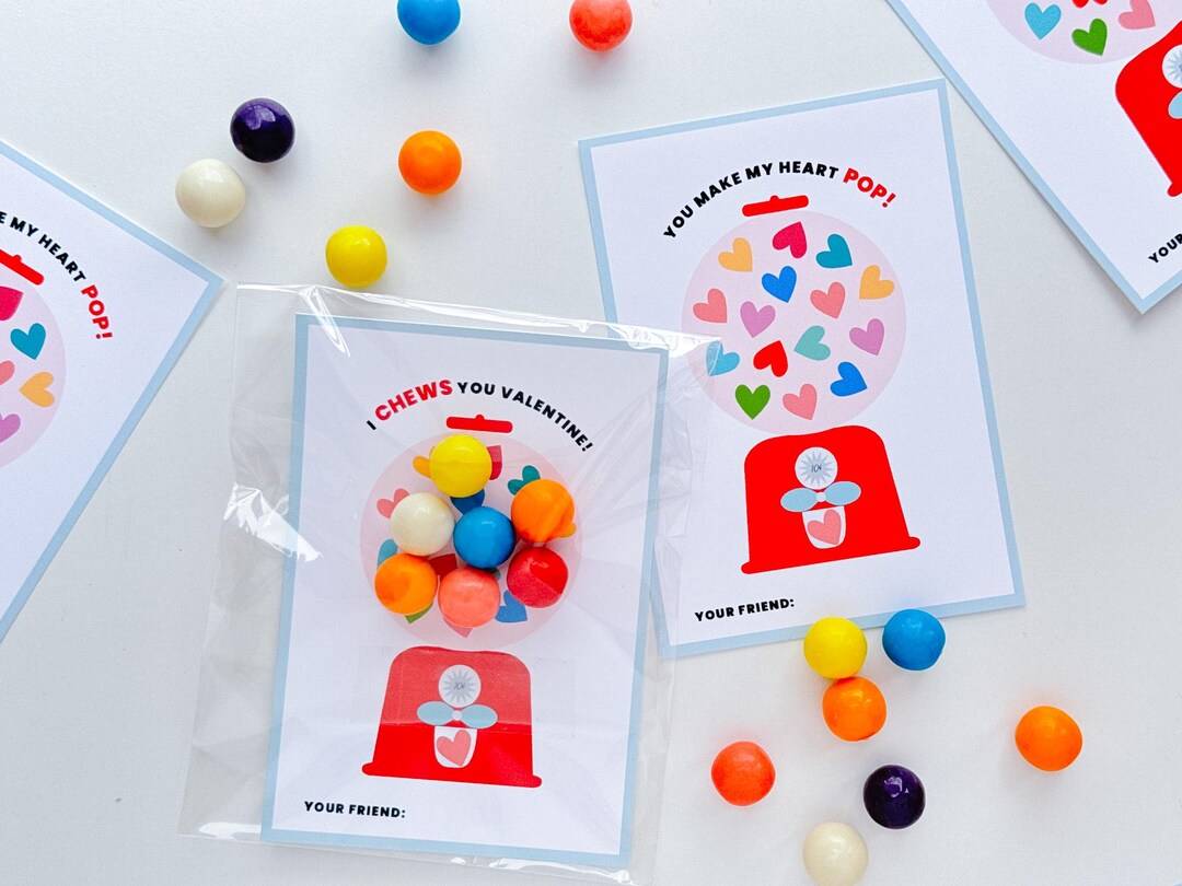 Printable Bubble Gum Ball Valentine Card, I Chews You, You Make My ...