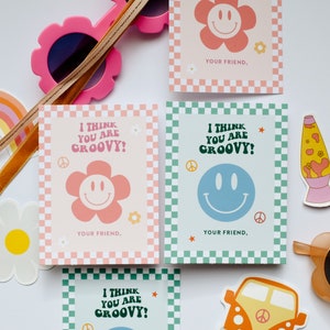 Printable Hippie Groovy Valentine Tag, Retro Smiley Face Valentines for ...