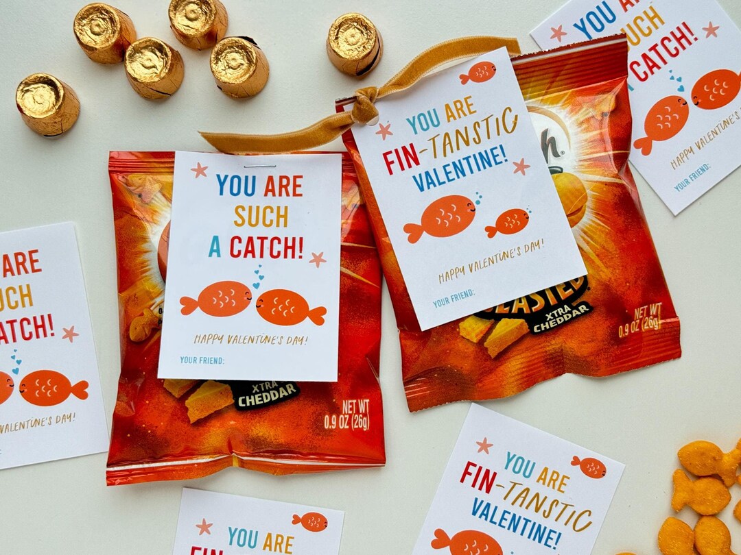Printable Goldfish Valentine Tag, You Are a Catch, Valentines for Kids ...
