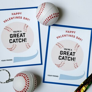 Printable Baseball Valentine Tag, Great Catch, Sports Valentines for ...