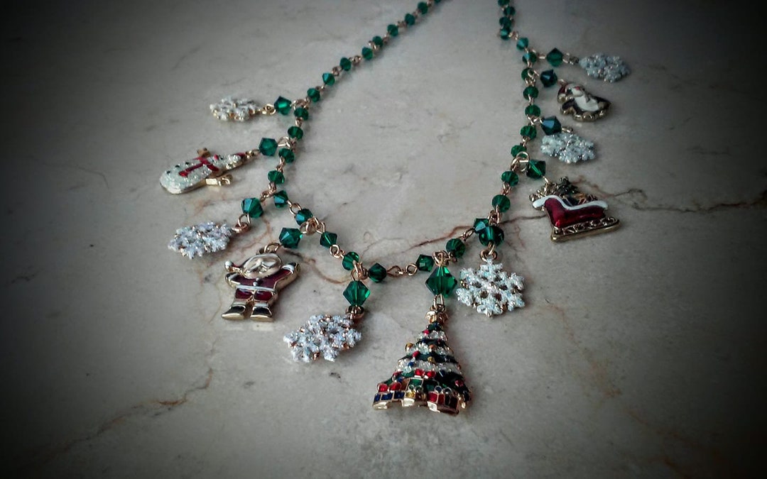 Christmas Charm Necklace, Colorful Charms for Holiday Season, Swarovski ...