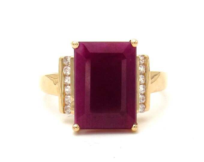 Vintage 10K Gold Ruby Ring | Solid Gold Ruby & White Topaz Statement ...