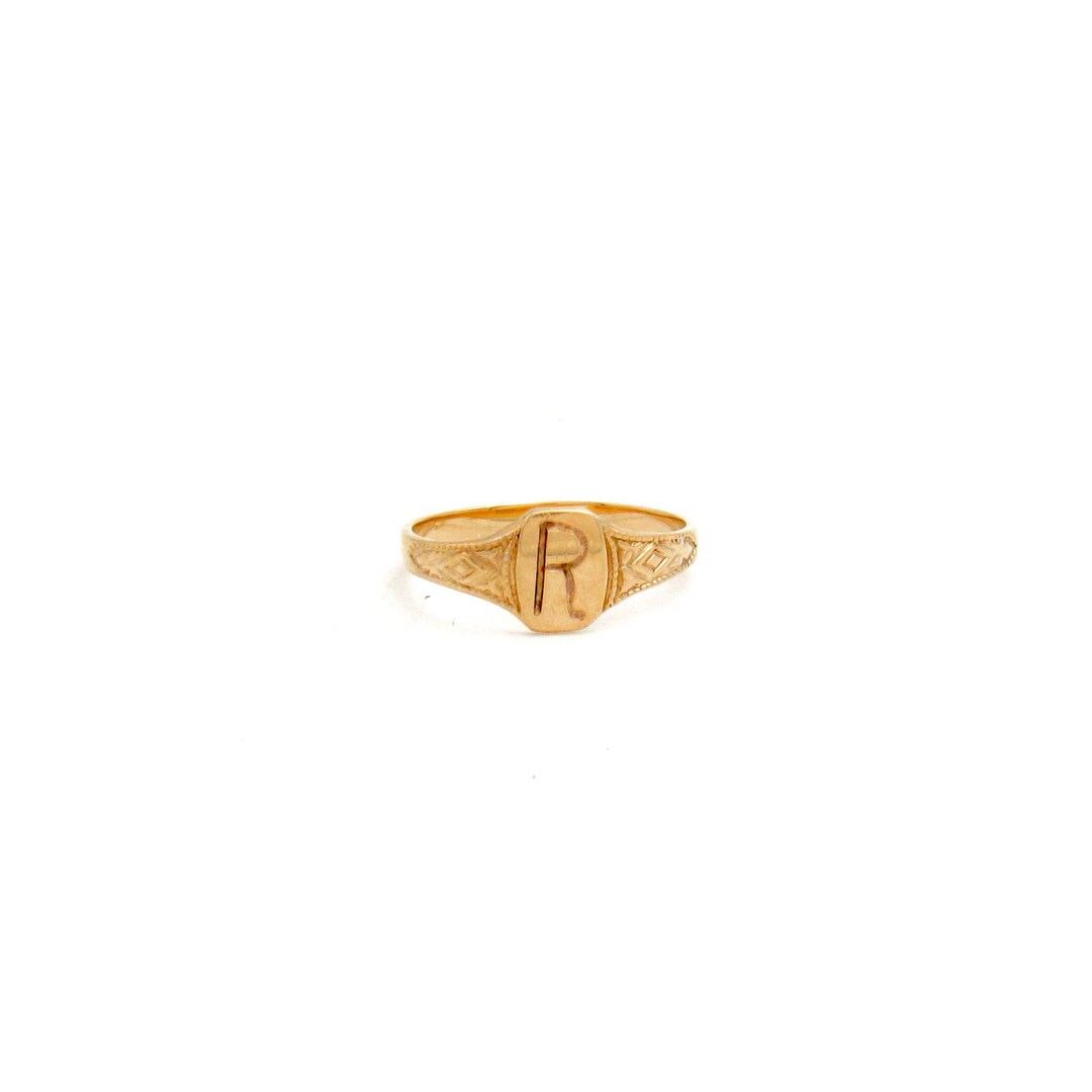 Antique 10K Gold Baby Signet Ring | Victorian Solid Rose Gold Initial R ...