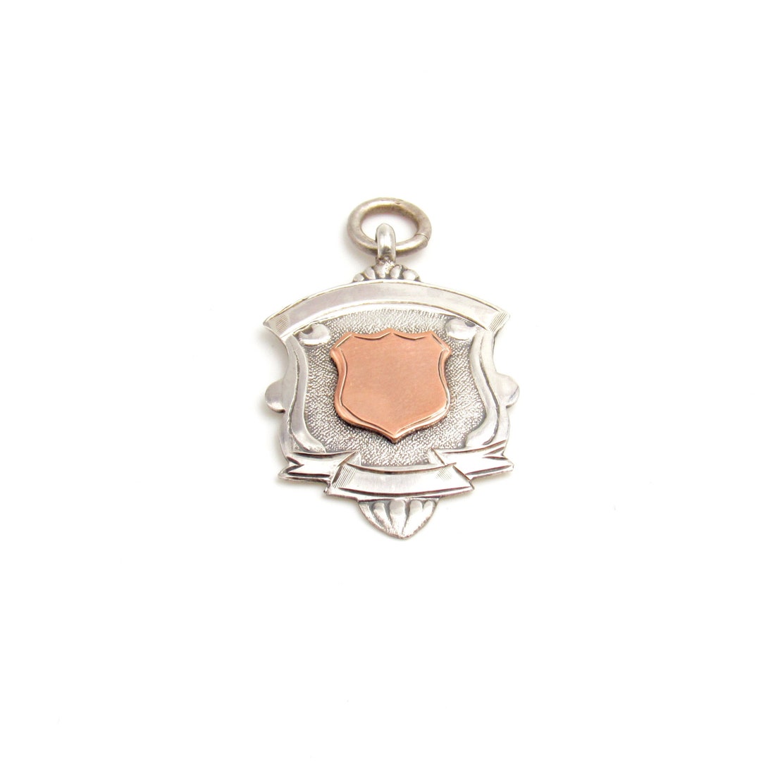Art Deco Sterling Silver Fob Pendant | Antique Rose Gold Shield ...