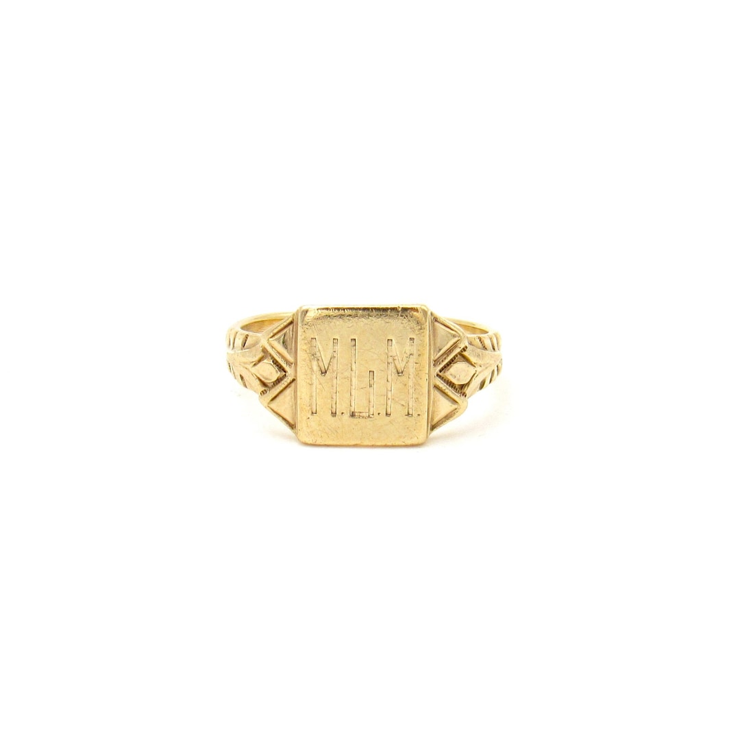 Antique 10K Gold Signet Ring Art Deco Solid Gold Engraved MLM Initials ...